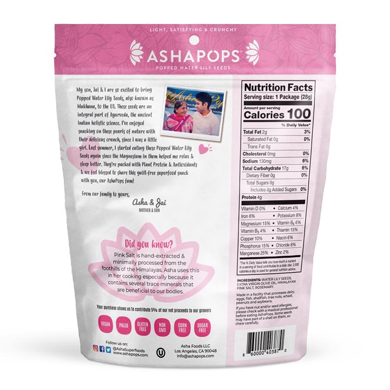 AshaPops - Popped Water Lily Seeds Himalyan Pink Sea Salt, 1oz