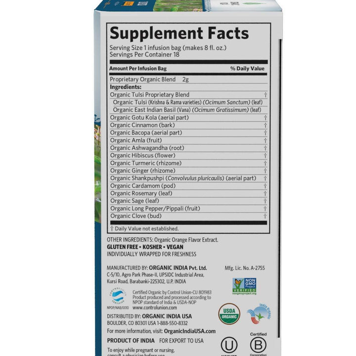 Organic India - Tulsi Focus Hibiscus Cinnamon Tea, 18 Bags, 1.2oz